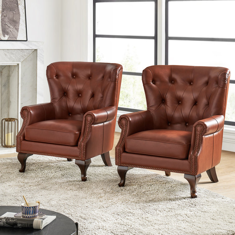 Lark Manor Ansumana 31.5" W Genuine Leather Club Chair with Wing Back (Set of 2) & Reviews | Wayfair